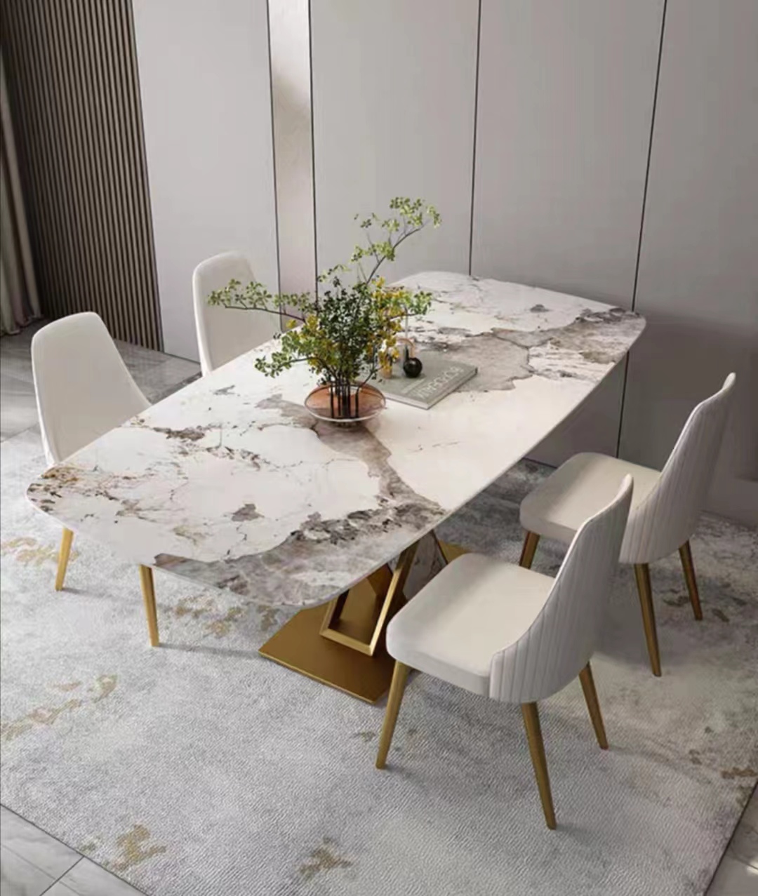 Italian light luxury bright rock plate dining table
