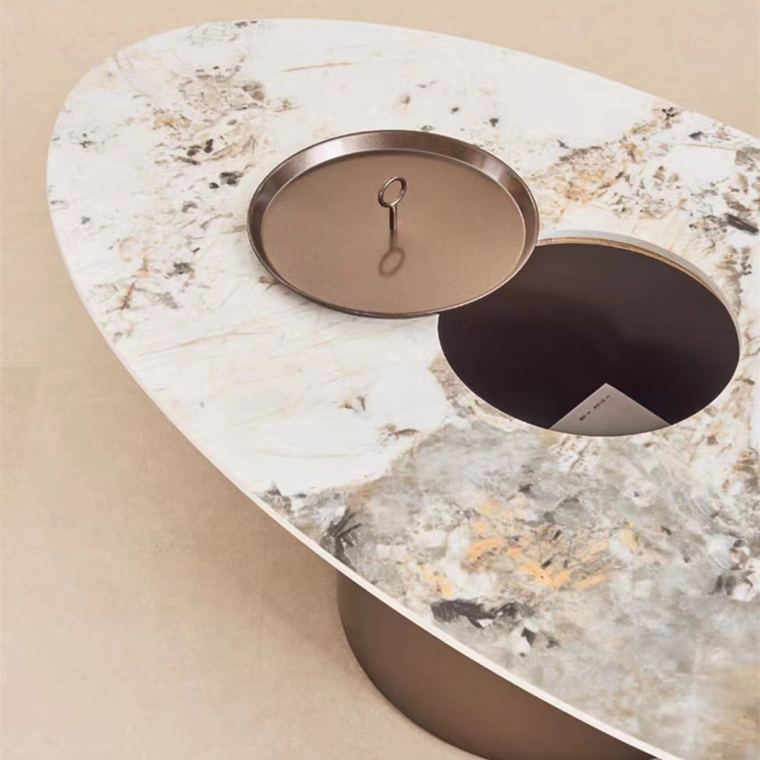 Italian Pandora rock plate oval coffee table