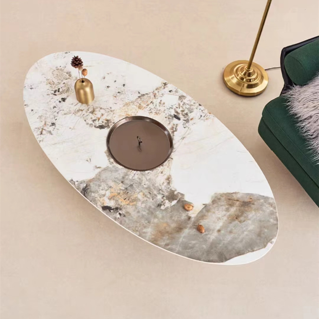 Italian Pandora rock plate oval coffee table